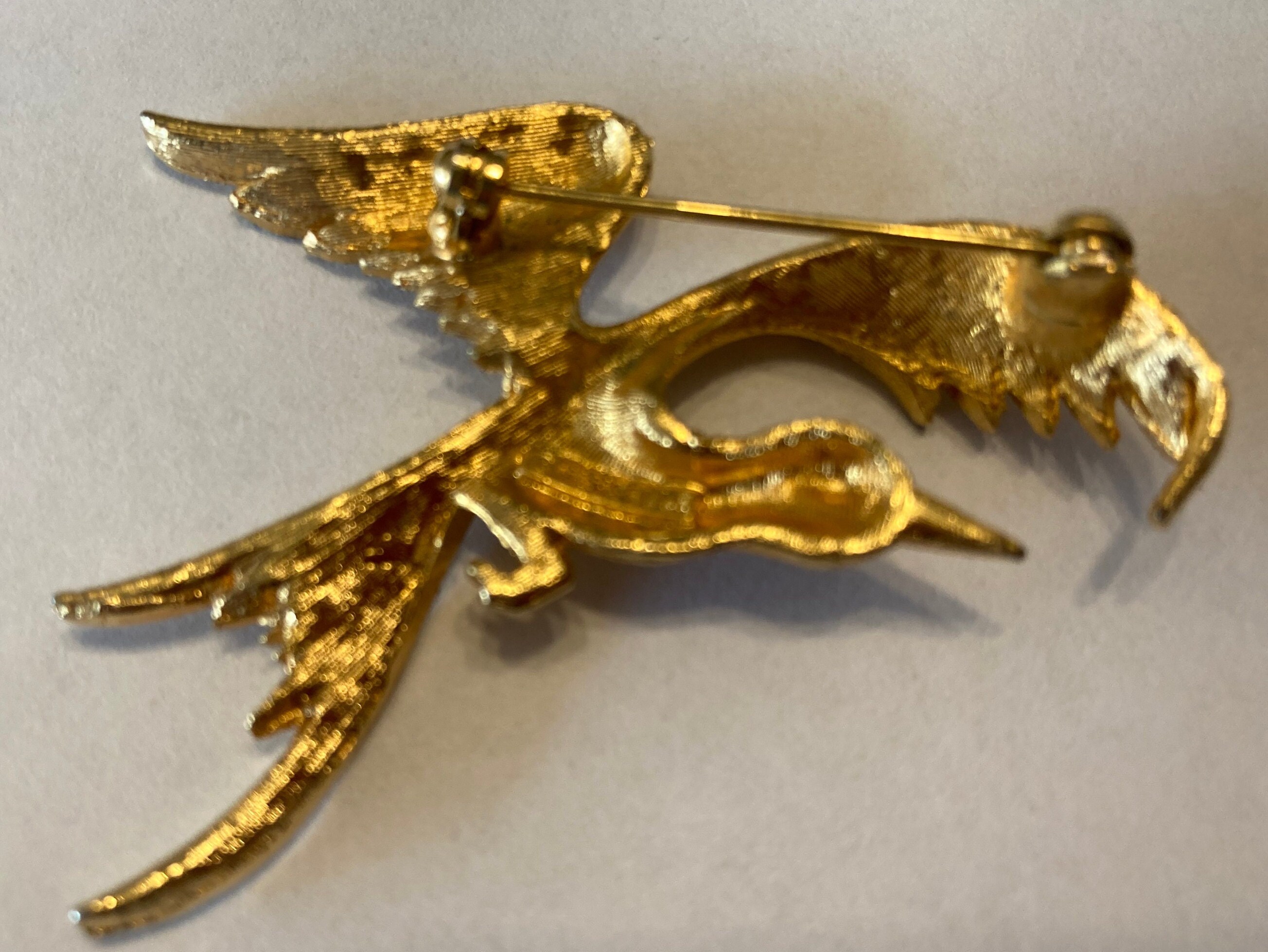 Mamselle Signed Flying Crane Brooch With Red Rhinestone Eye - Etsy