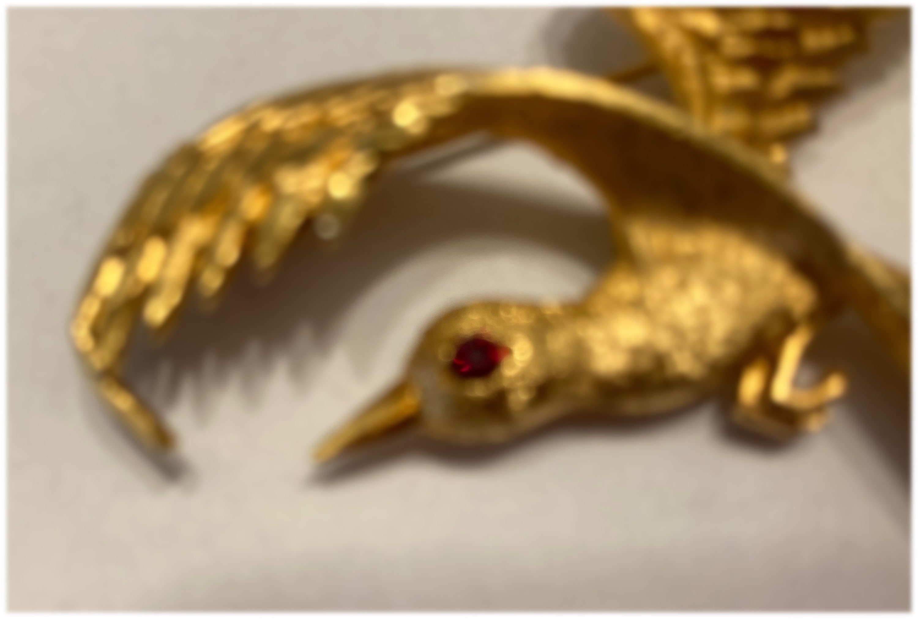 Mamselle Signed Flying Crane Brooch With Red Rhinestone Eye - Etsy