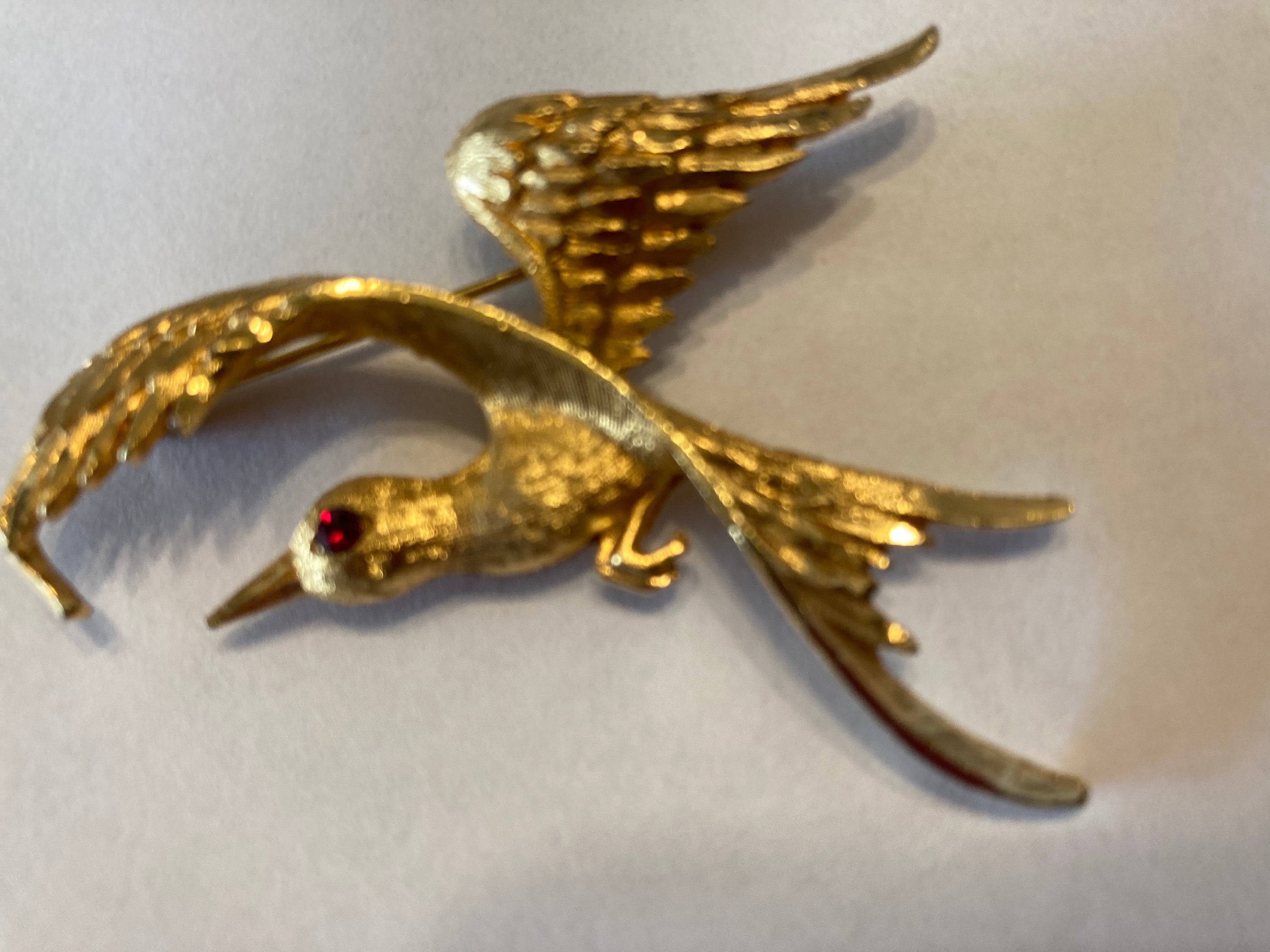 Mamselle Signed Flying Crane Brooch With Red Rhinestone Eye - Etsy