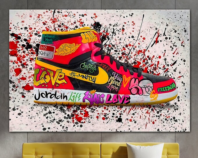 Jordan Graffiti Canvas Wall Art, Air Jordan Canvas Wall Art, Jordan 1 ...