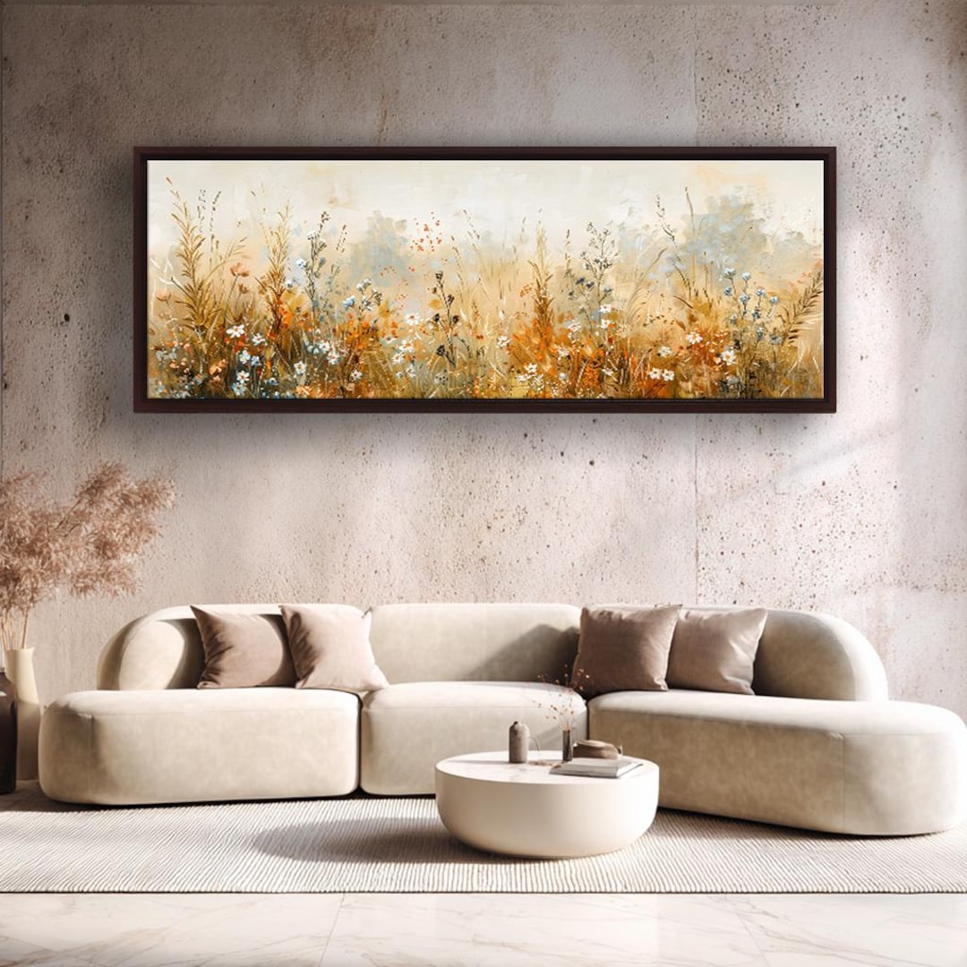 Wildflowers Field Canvas Print, Long Horizontal Framed Wall Art ...