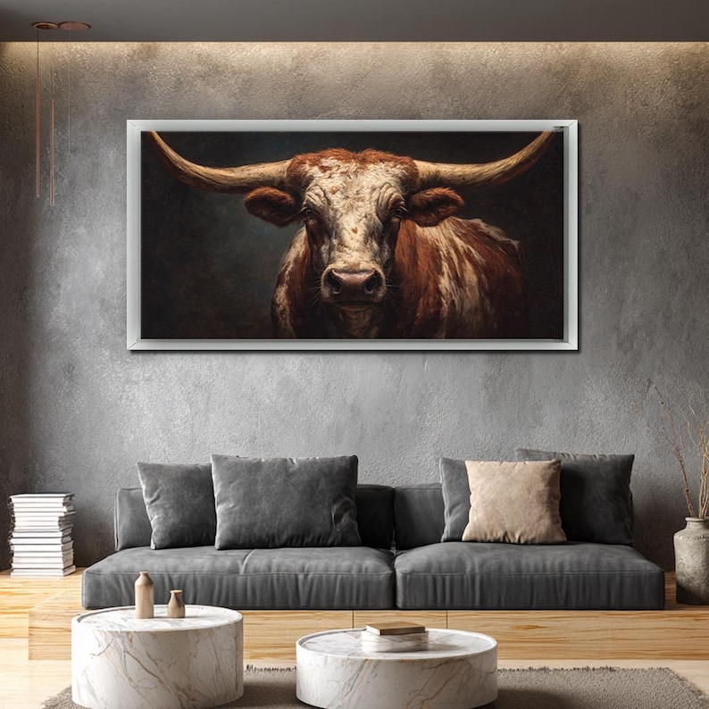 Texas Longhorn Cow Canvas Wall Art – Western Rustic Farmhouse Decor ...