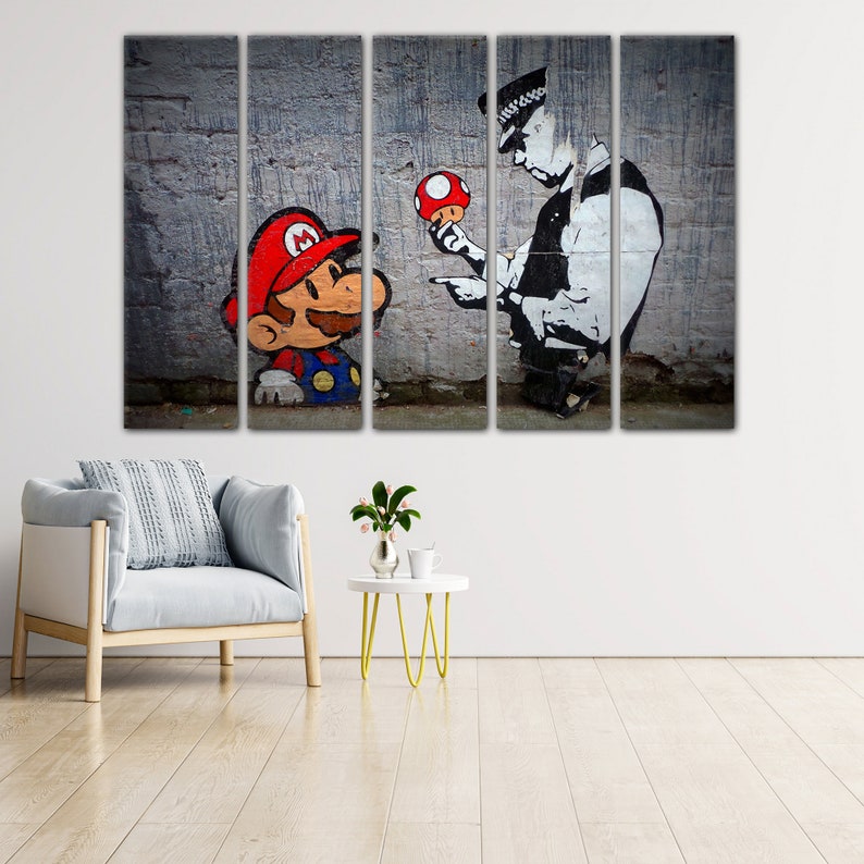 Banksy Canvas Banksy Wall Art Mario and Cop Graffiti Canvas - Etsy