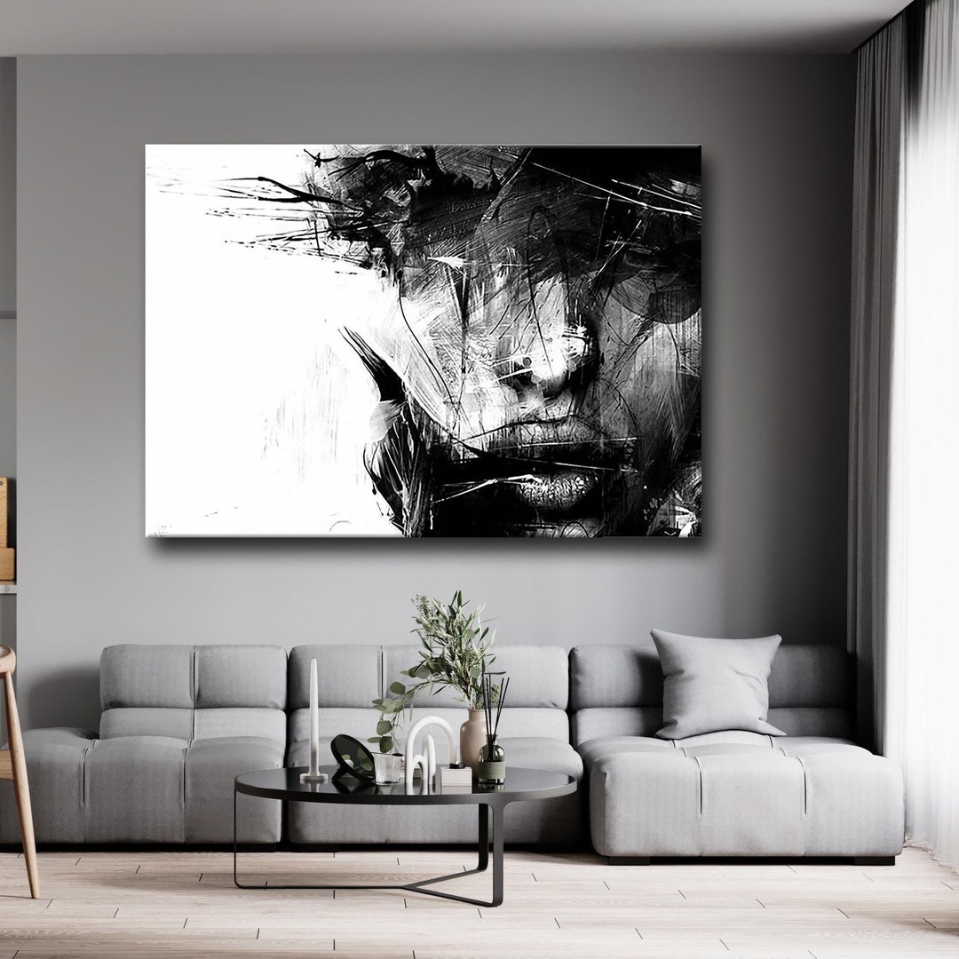 Woman Portrait Canvas, Woman Drawing Canvas, Abstract Framed Canvas ...