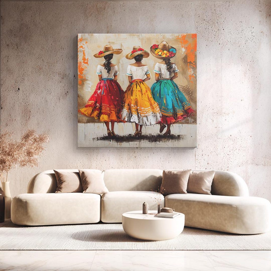 Colombian Women Wall Art, Vibrant Ethnic Print, Framed Canvas, Medellin ...