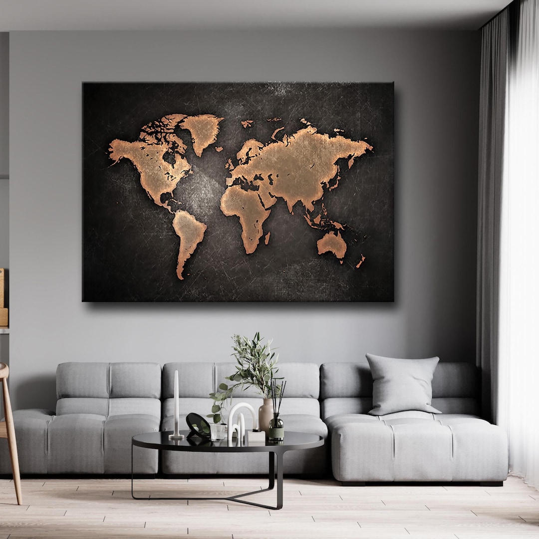 World Map Decor, Large World Map, Travel Art, Map Canvas, World Map ...