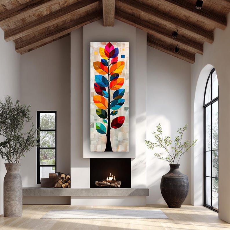 Colorful Tree Wall Art, Tall Vertical Canvas Print, Modern Abstract ...