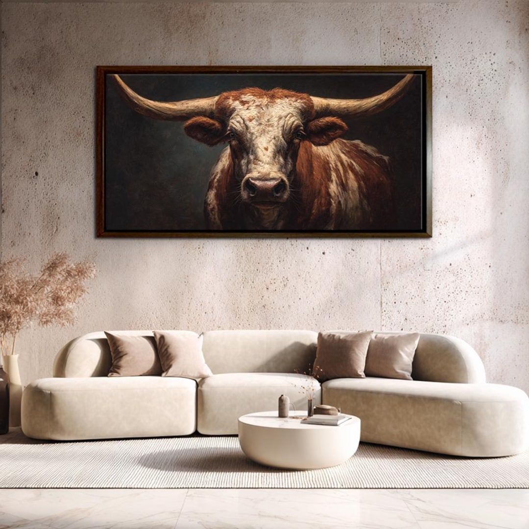 Texas Longhorn Cow Canvas Wall Art – Western Rustic Farmhouse Decor ...