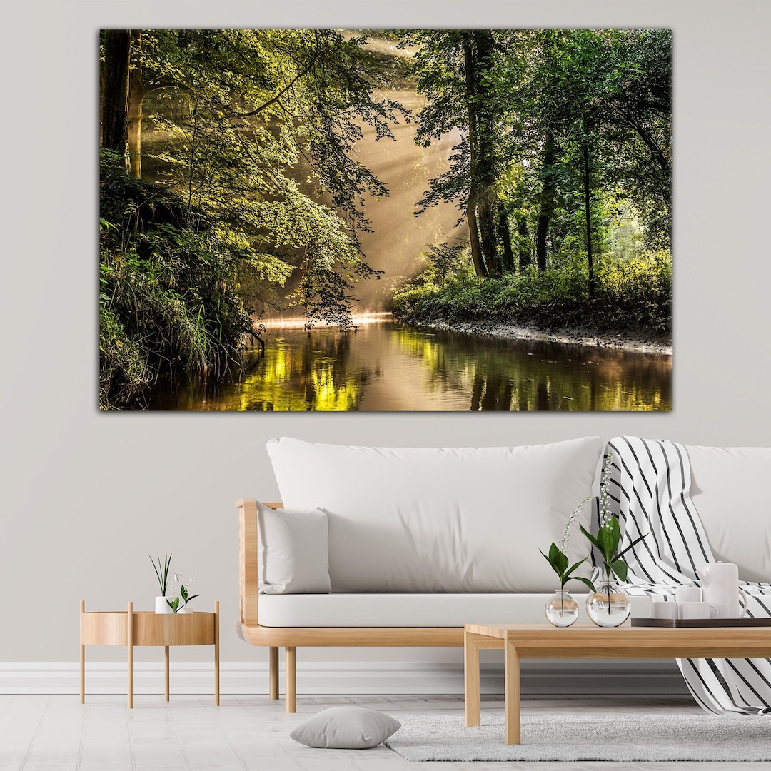 Forest Wall Art Canvas, Forest Tree Art Prints, Forest River Painting ...