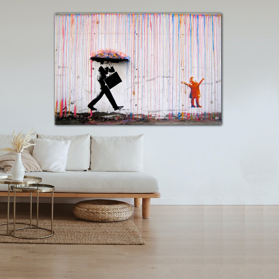 BANKSY COLORED RAIN Canvas, Banksy Rainbow Rain, Banksy Coloured Rain ...