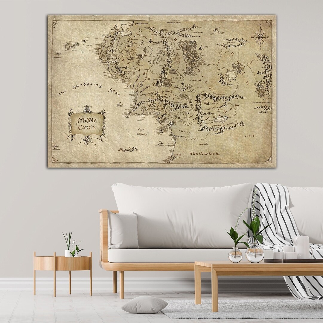 Lord of the Rings Movie Map, World Map Art Canvas, Antique Map Wall Art ...