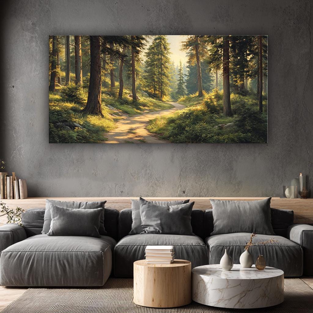 Forest Path Wall Art Canvas, Nature Landscape Painting, Woodland Trail ...