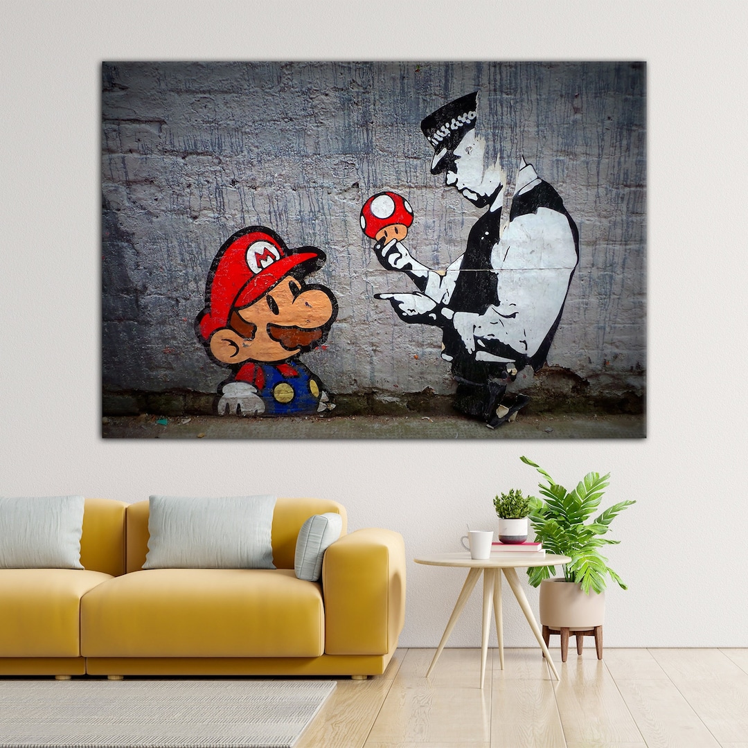Banksy Canvas, Banksy Wall Art, Mario and Cop, Graffiti Canvas Wall Art ...