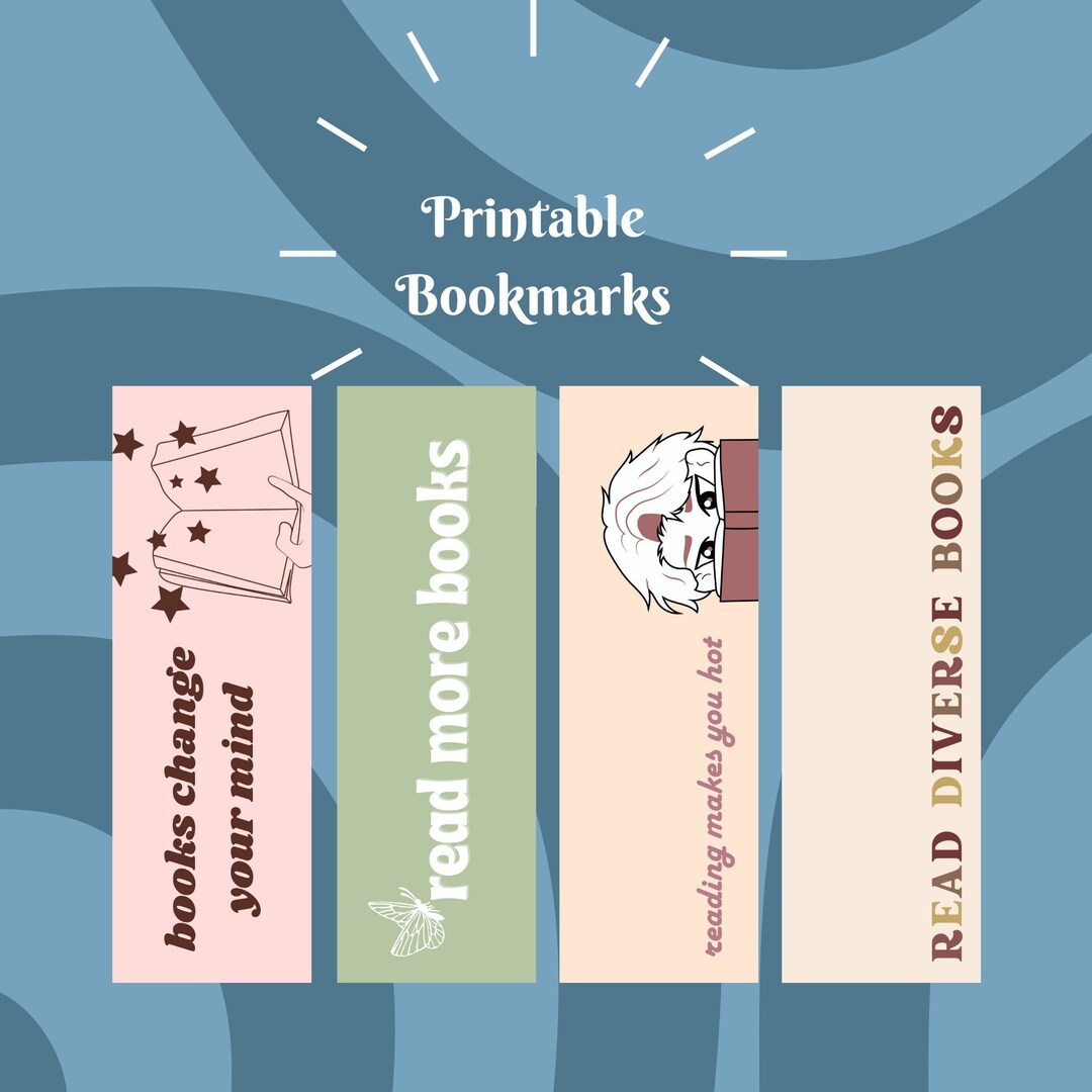 Printable Bookmark Pack 2x6 Set of Four Bookish Bookmarks Read Diverse ...