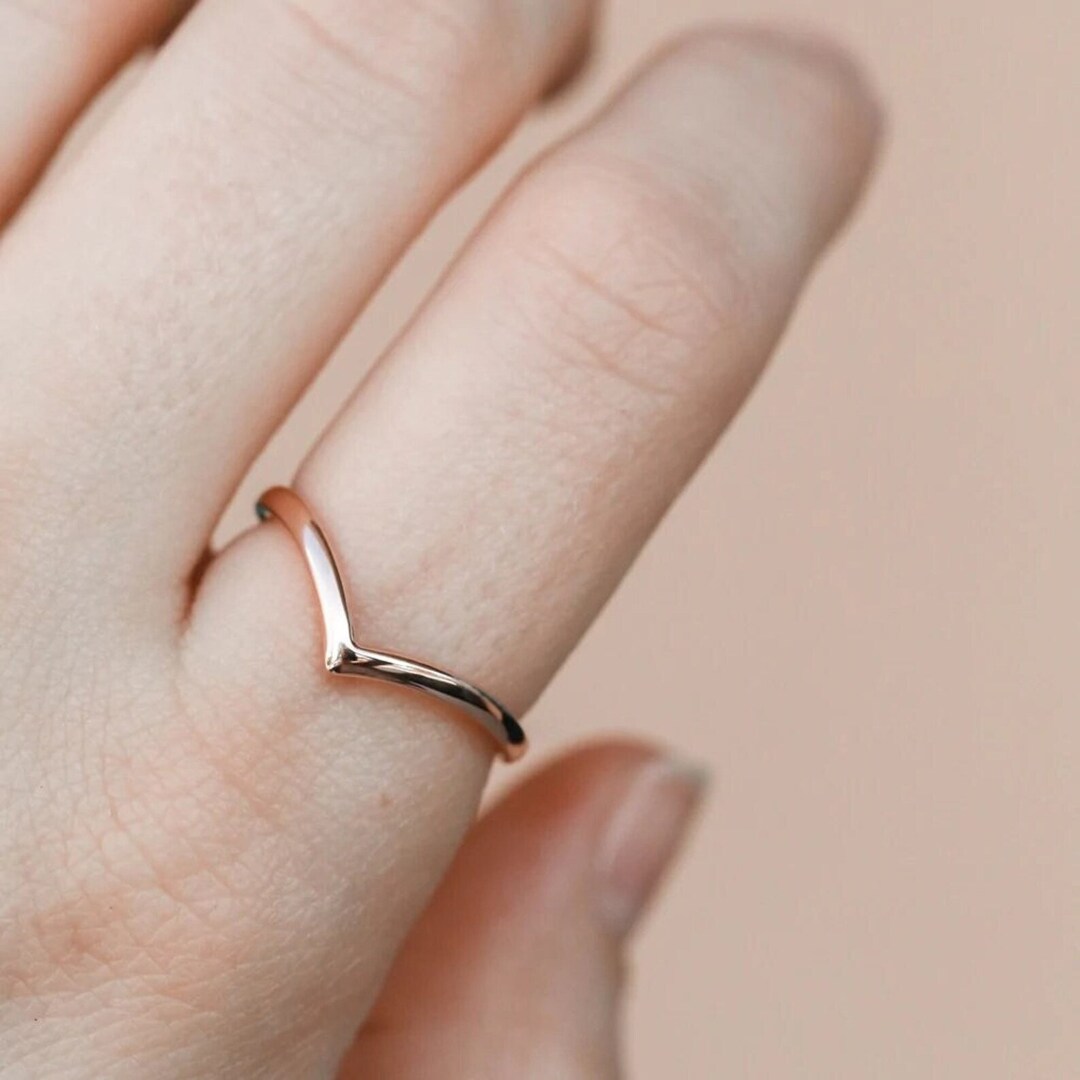 Vintage Curved Stacking Band, V Shaped Solid Gold Matching Wedding Band ...