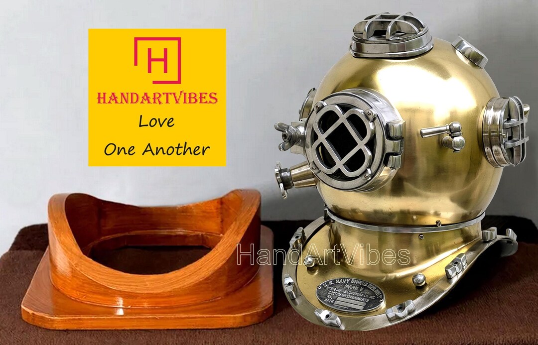Yellow U.S. Navy Mark V Diving Helmet Replica: Nautical Decor Display ...
