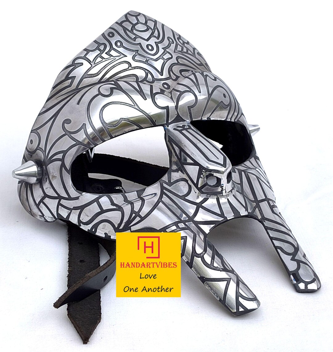 MF DOOM Inspired Metal Mask – Aluminium Engraved Face Armor Medieval ...