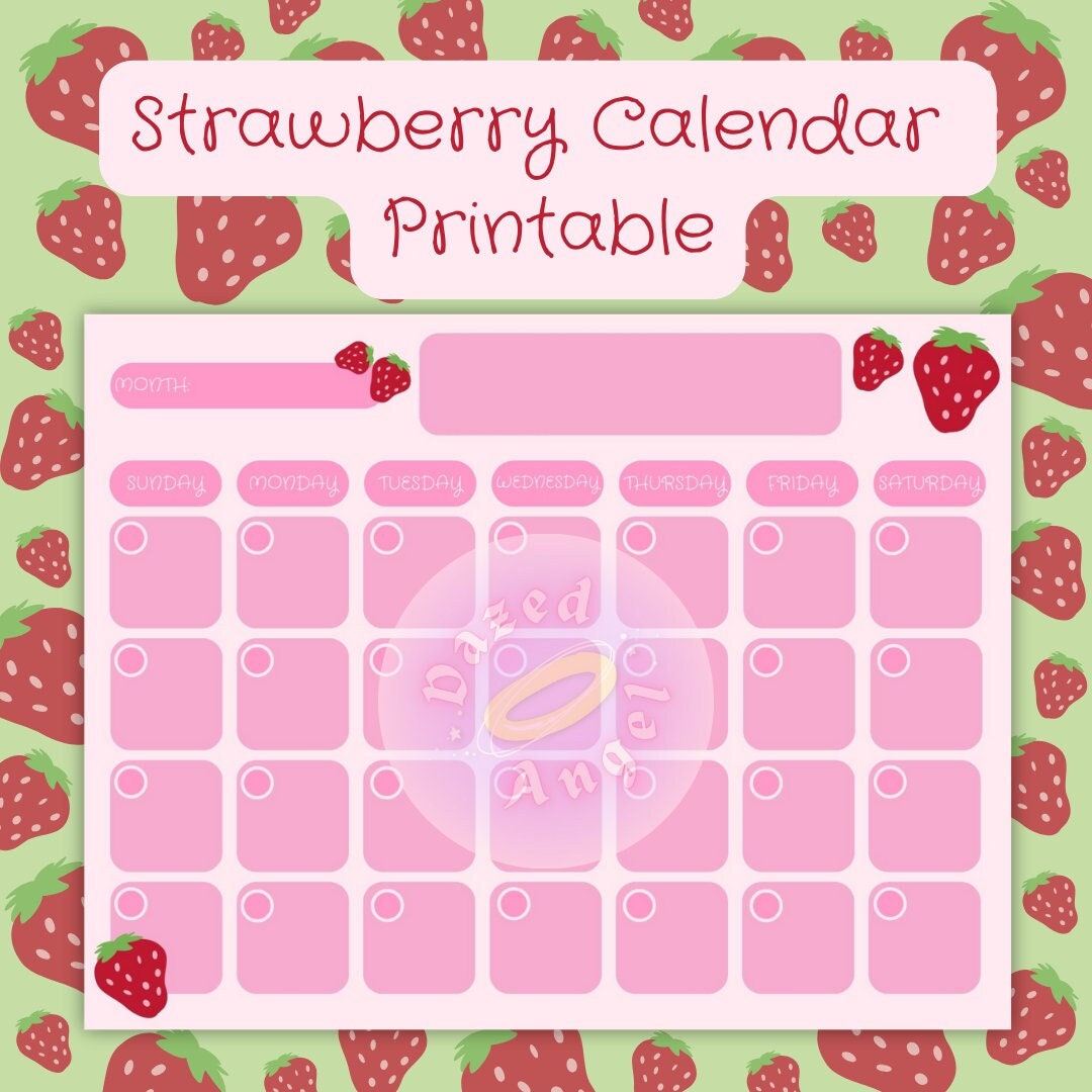 Cute Pink Strawberry Calendar Monthly Planner Printable Stationary ...