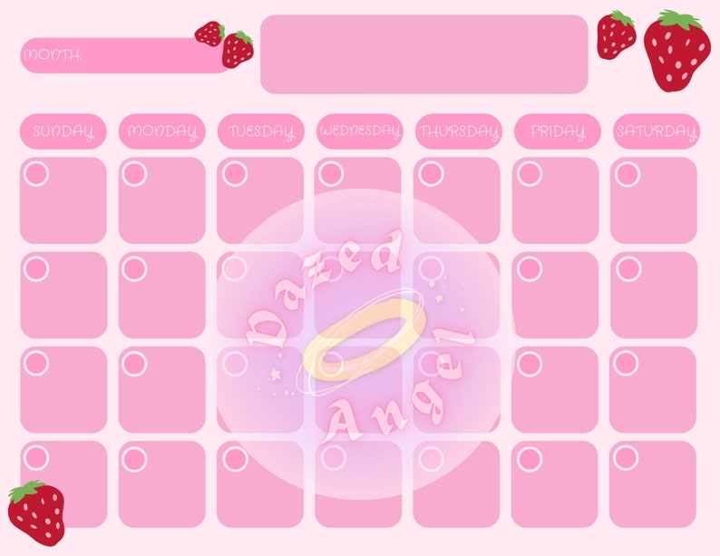 Cute Pink Strawberry Calendar Monthly Planner Printable Stationary ...