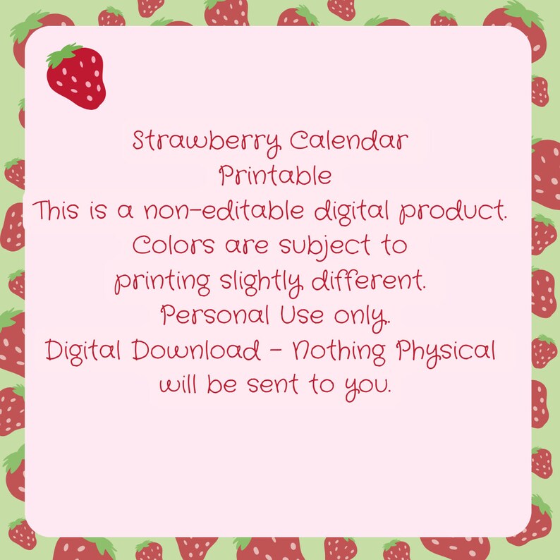 Cute Pink Strawberry Calendar Monthly Planner Printable Stationary ...