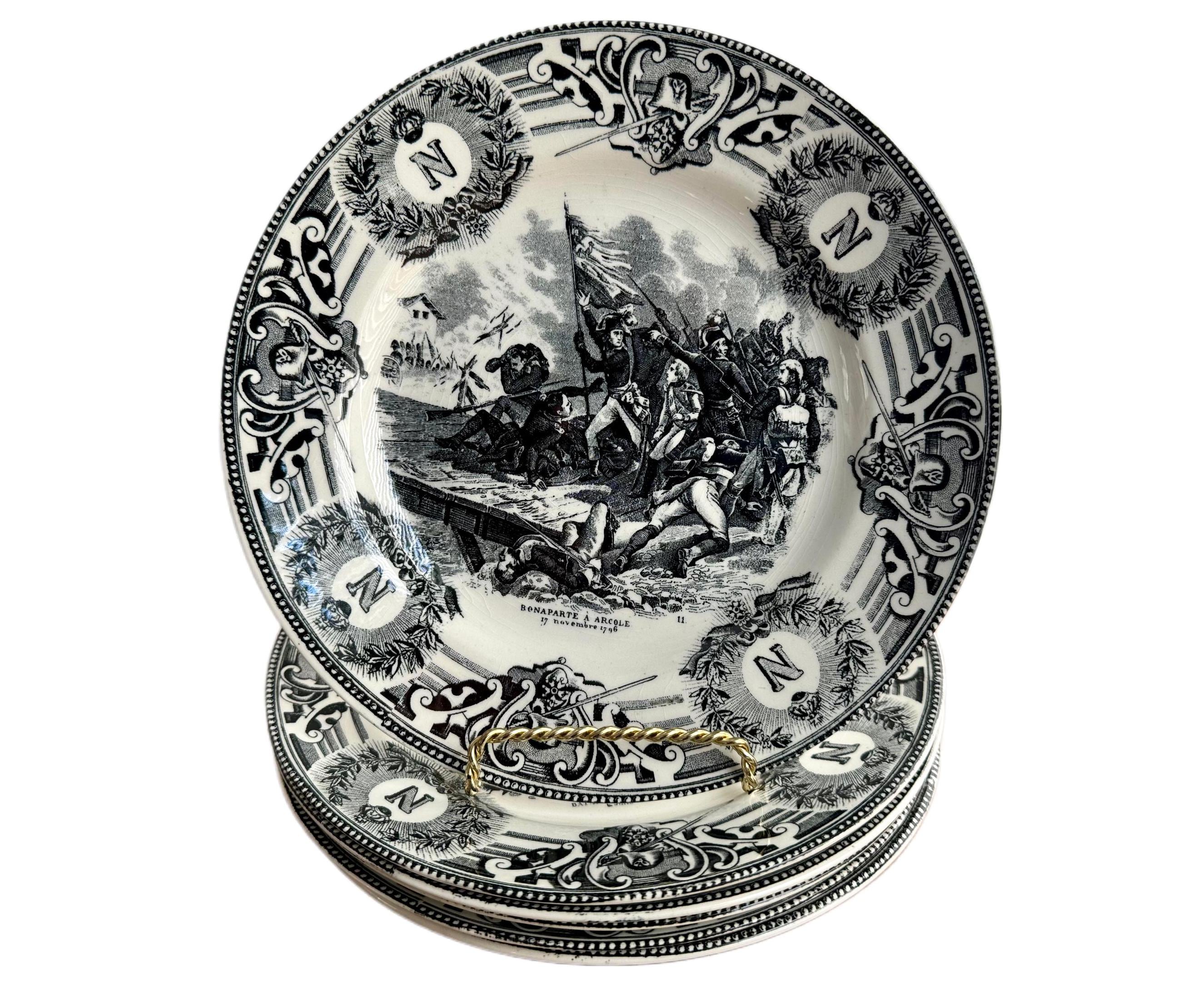 Antique Napoleon Bonaparte Plates (6) in Black Transferware From Boch ...