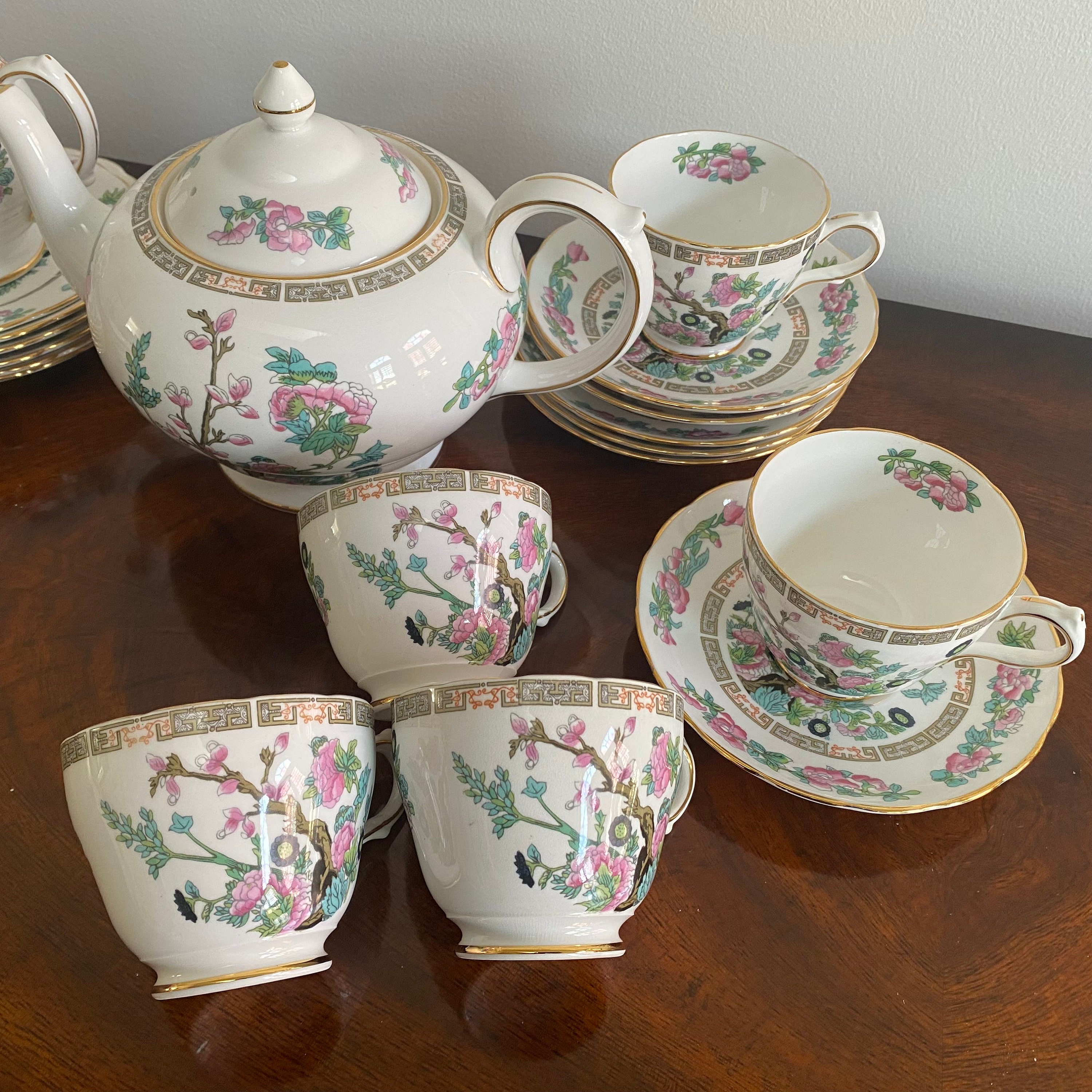 Grosvenor Indian Tree Tea Set Including Teapot, Sugar Bowl, Creamer, 6 ...