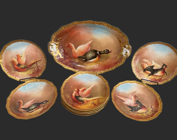 Significant Limoges Game Bird Cabinet Plates (8) and Serving Platter ...