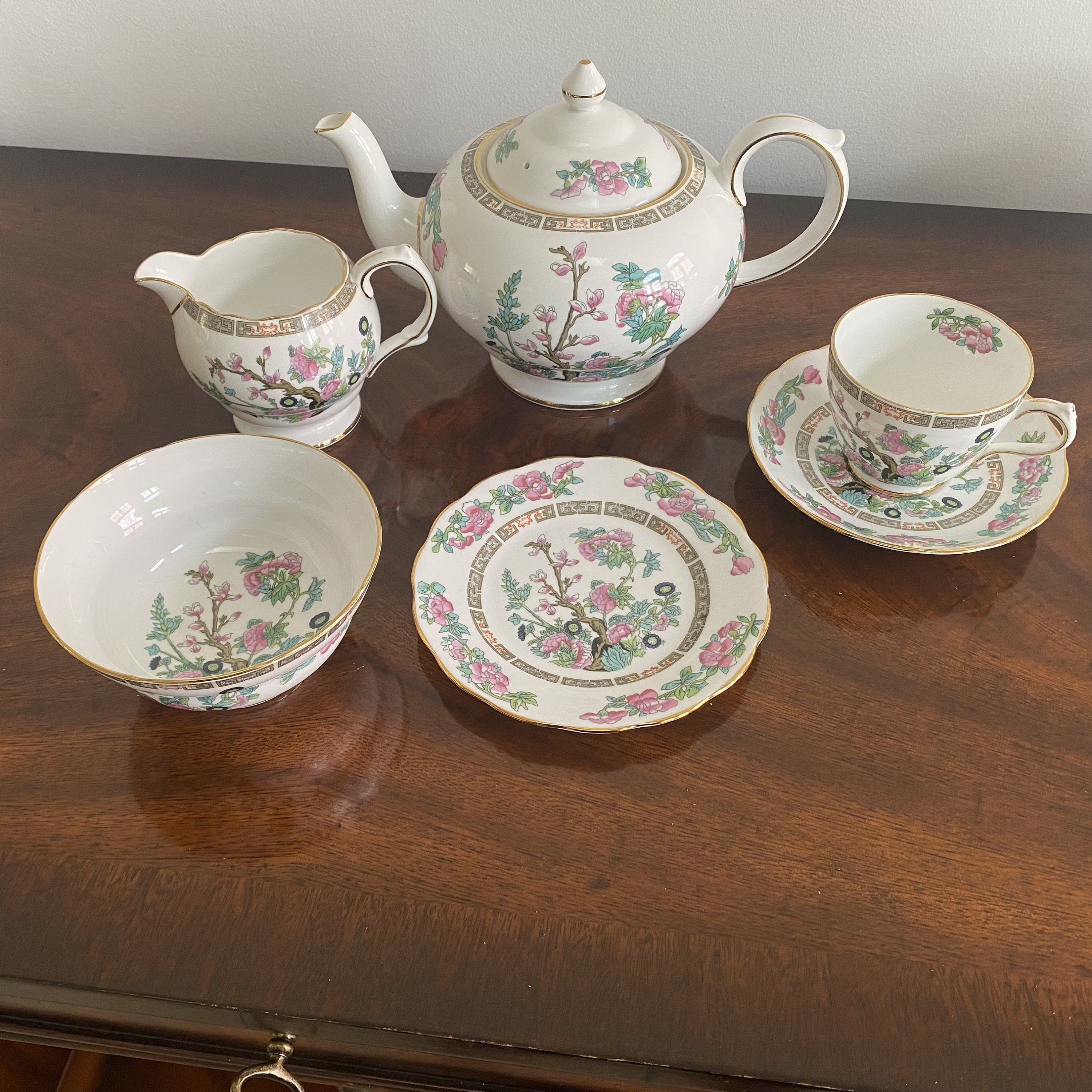 Grosvenor Indian Tree Tea Set Including Teapot, Sugar Bowl, Creamer, 6 ...