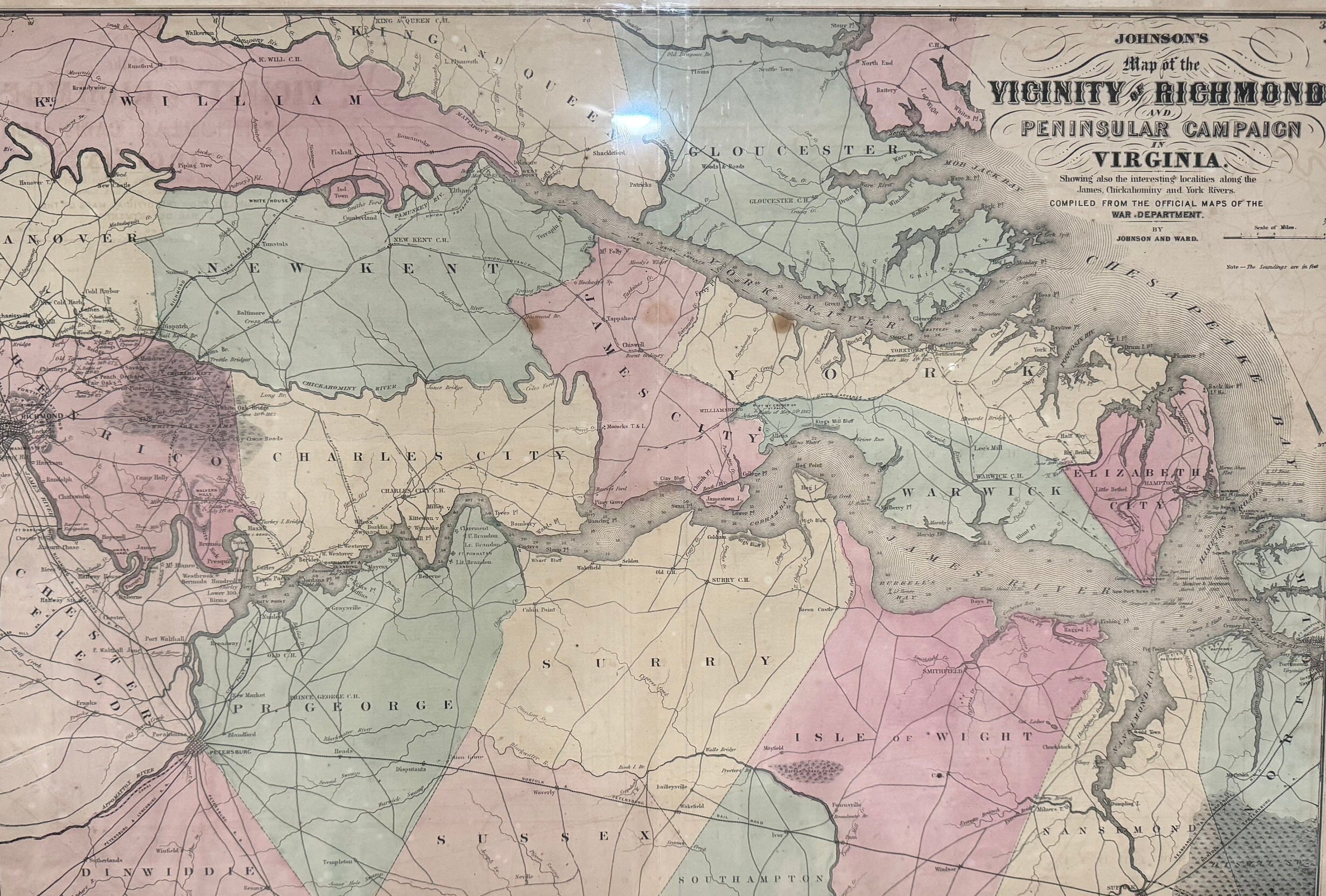 Antique Richmond Map 1865 Showing Civil War Battles Johnson's Map of ...