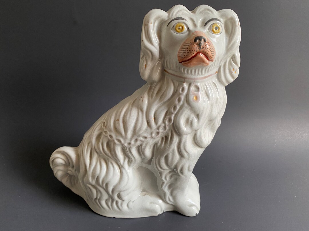 White Staffordshire Comforter Spaniel Victorian Fireplace Mantel ...