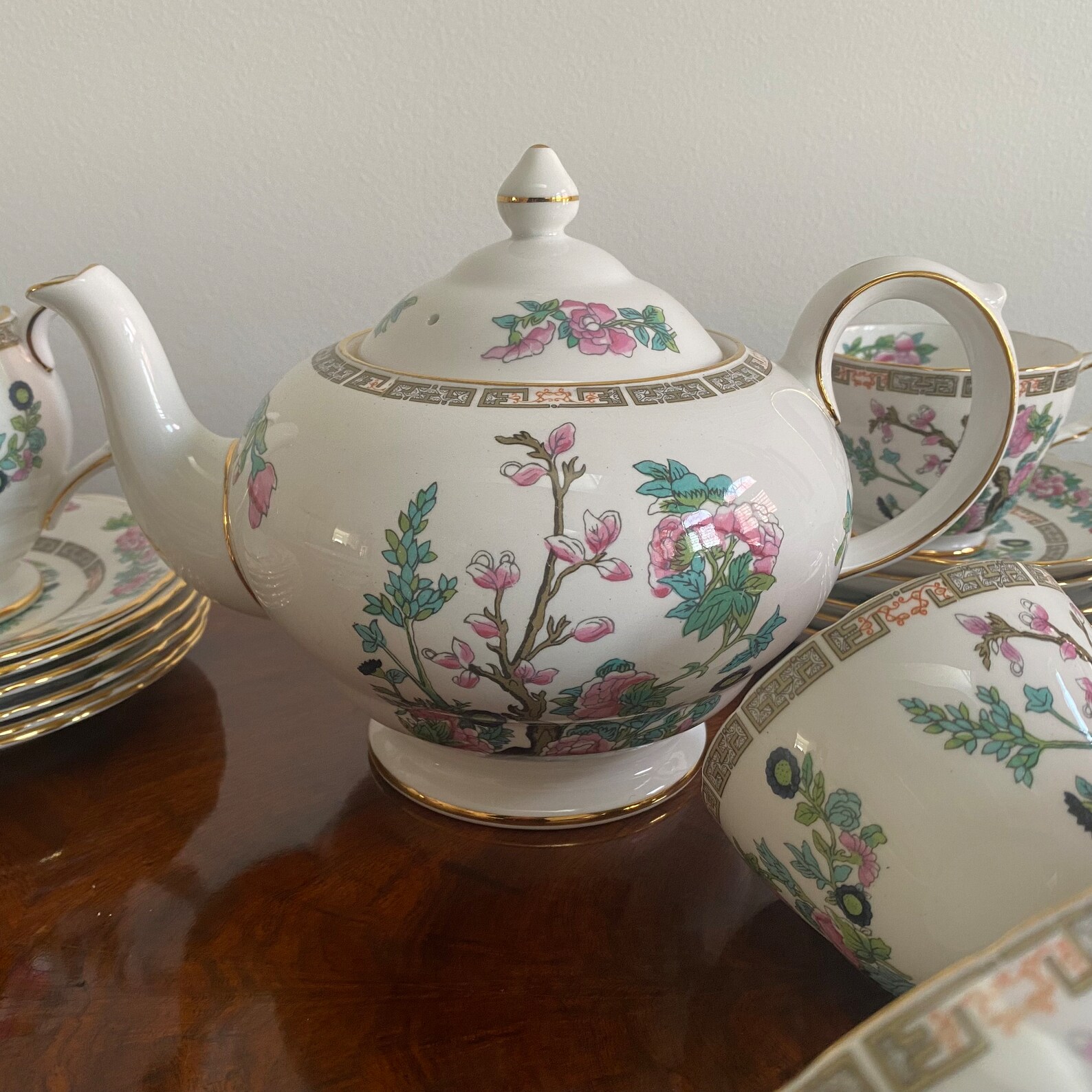 Grosvenor Indian Tree Tea Set Including Teapot, Sugar Bowl, Creamer, 6 ...