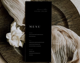 Elegant Black Wedding Menu Template, Modern Script Wedding Dinner Menu ...