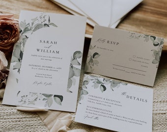 Sage Green Wedding Invitation Suite Template With Rsvp Card, Wildflower ...