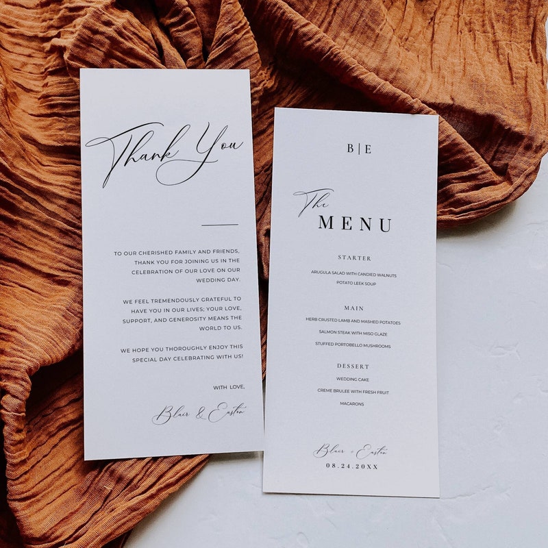 Wedding Dinner Menus - Etsy