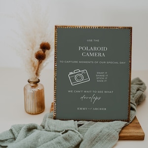 Sage Wedding Polaroid Photo Sign, Dark Green Guestbook Sign, Snap It ...