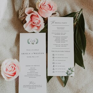 Monogram Wedding Program Template Botanical Crest Order of - Etsy