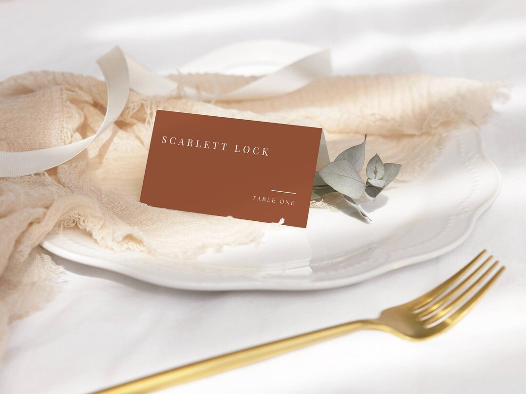Burnt Orange Place Cards, Boho Terracotta Table Name Tag, Editable Name ...