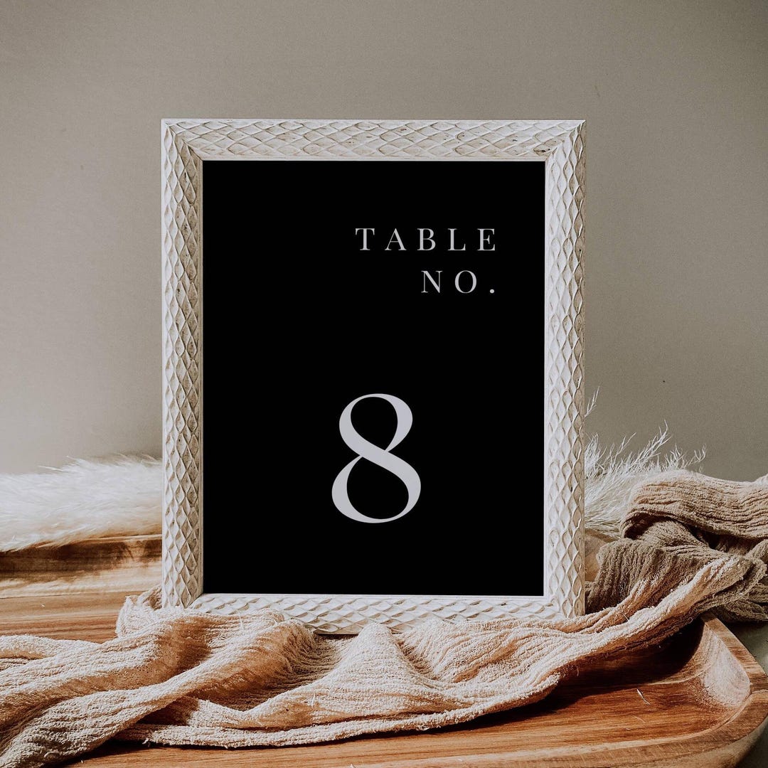Black Table Number Templates 1-12, Black and White Wedding Table Number ...