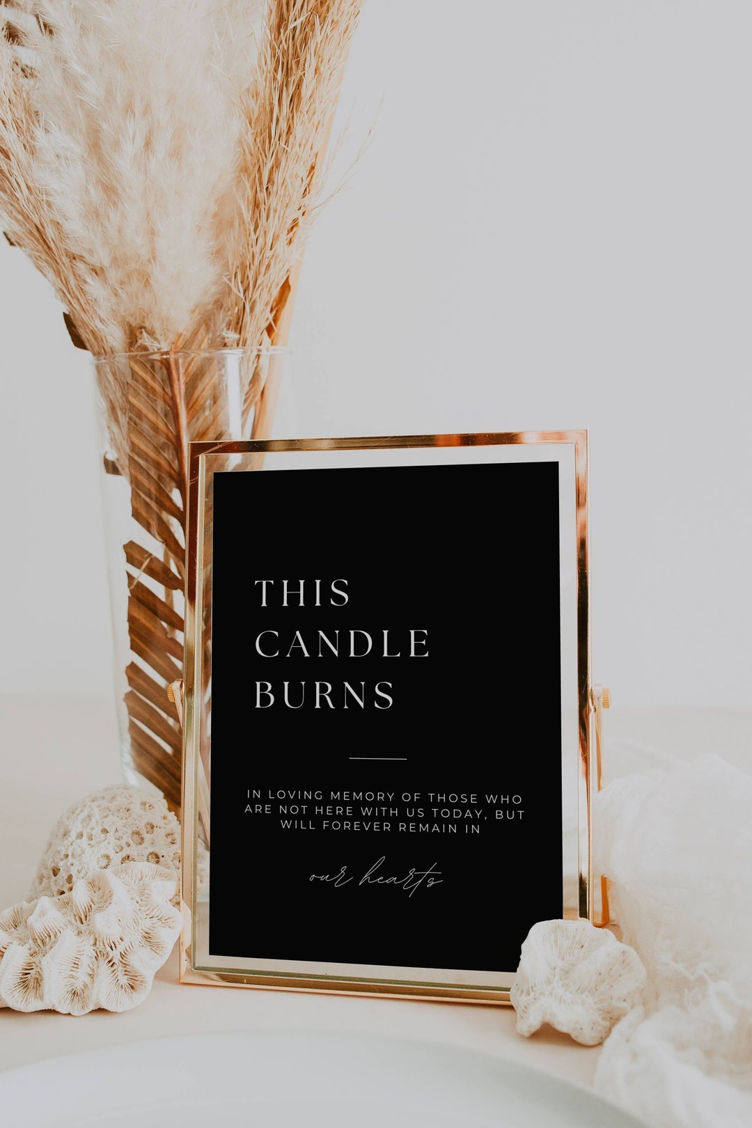 Modern Black This Candle Burns Sign Template, Minimal Wedding Memorial ...