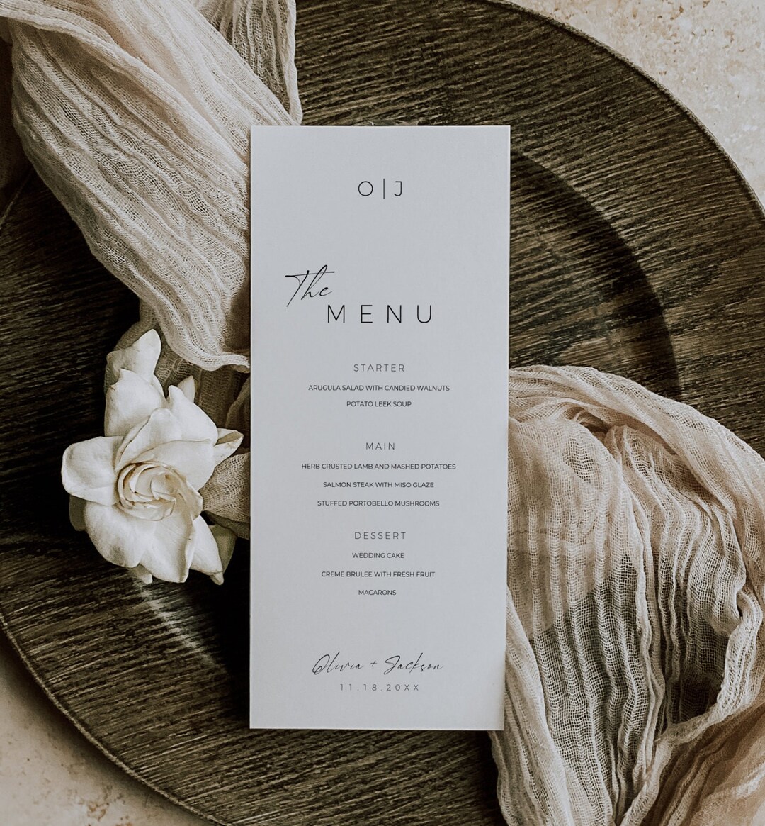 Modern Calligraphy Wedding Menu Template, Minimal Table Dinner Menu ...