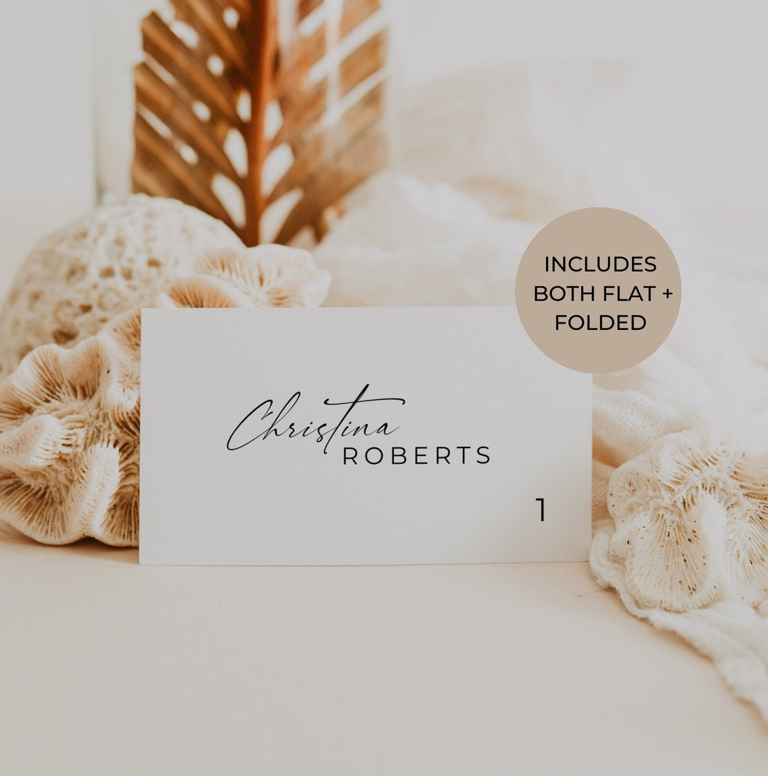 Tent Place Cards in Calligraphy, Wedding Name Card Template With Food ...