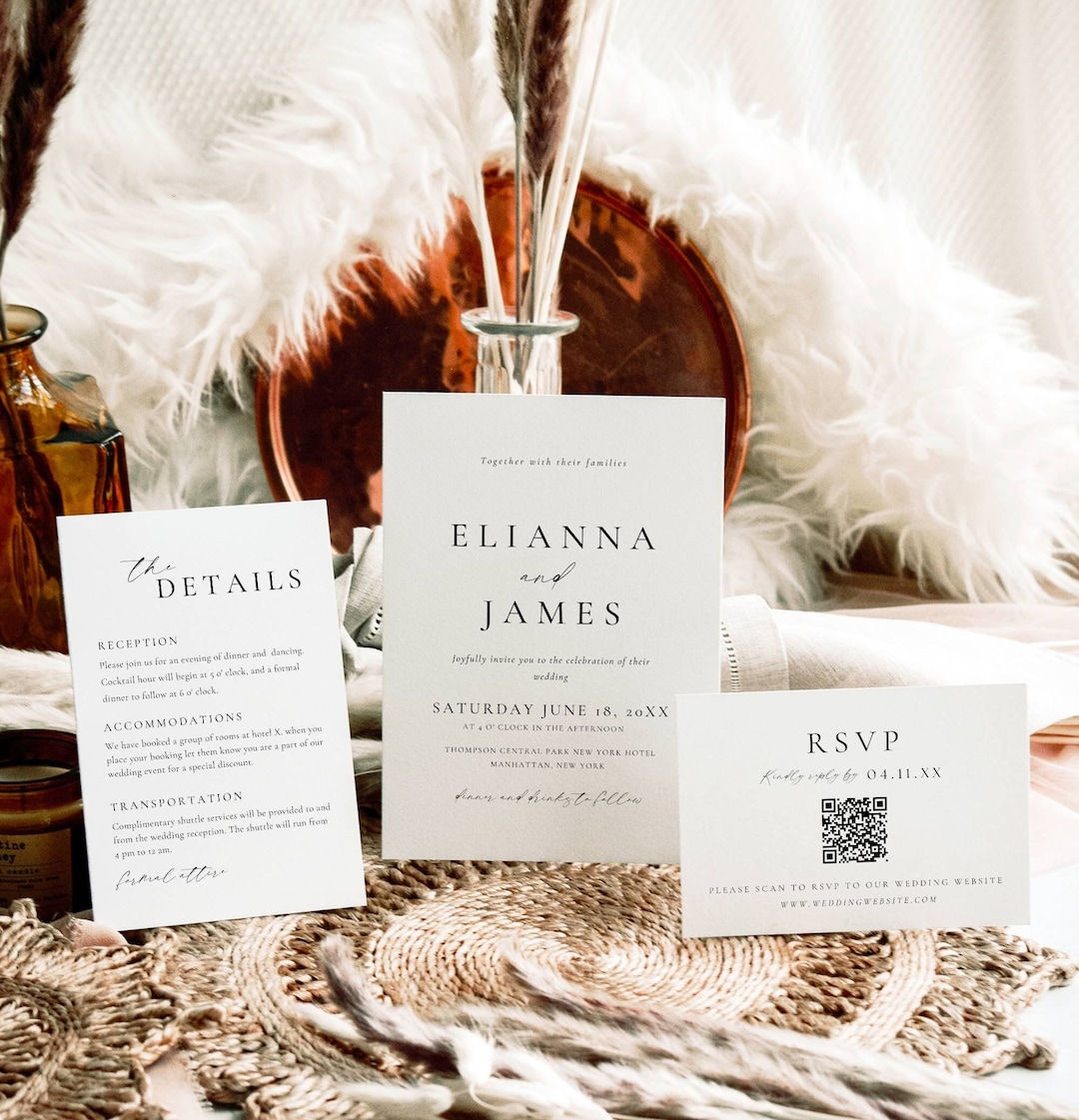Minimal Wedding Invitation Bundle Qr Code, Wedding Invitation Suite ...