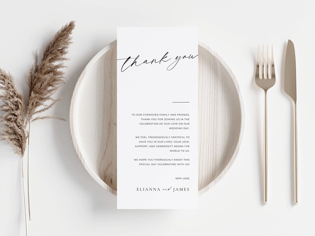 Thank You Note Wedding Dinner, Formal Wedding Thank You Card, Wedding ...