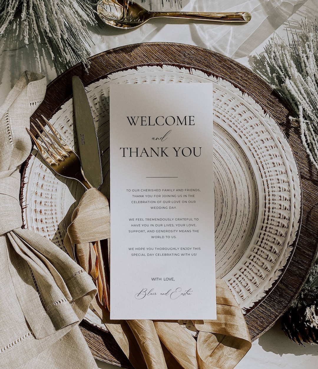 Modern Welcome and Thank You Note, Wedding Table Thank You Card ...