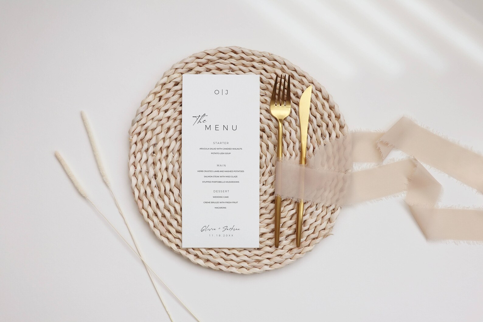 Modern Calligraphy Wedding Menu Template, Minimal Table Dinner Menu ...