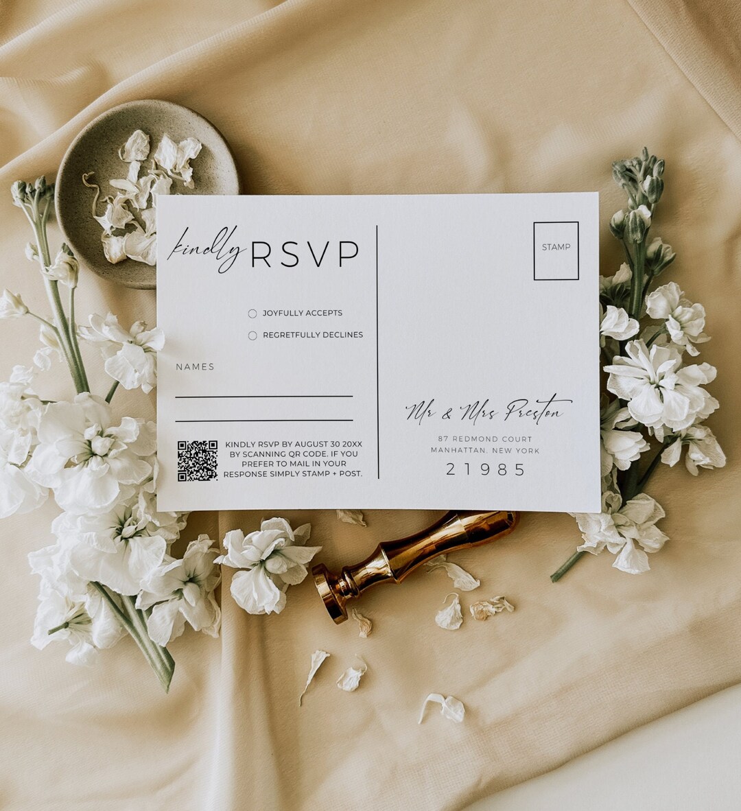 Modern Qr Code Rsvp Postcard Template, Calligraphy Rsvp Card Canva ...