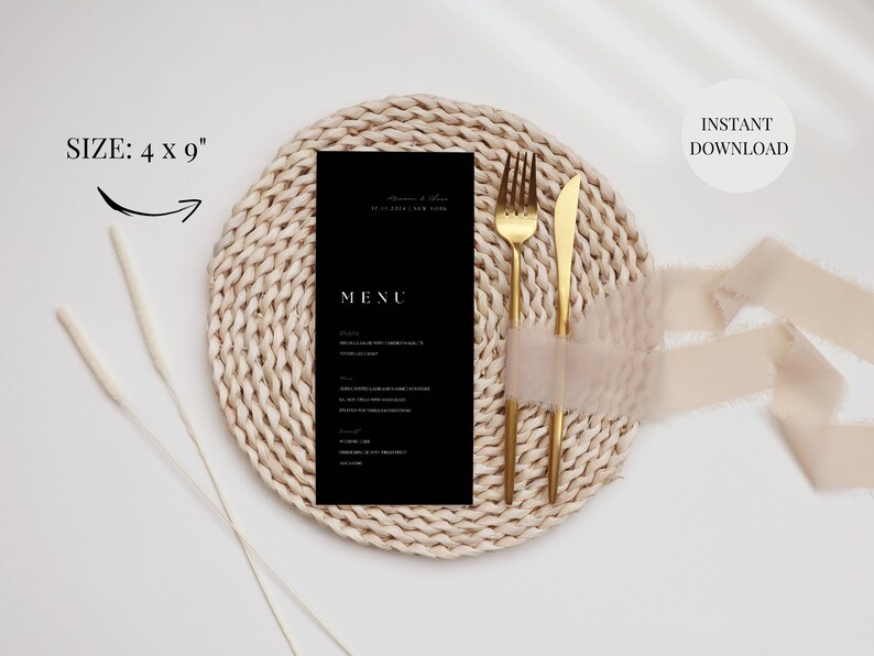 Modern Script Black Wedding Dinner Menu Black and White Menu - Etsy