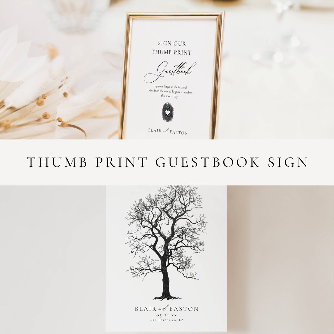 Fingerprint Tree Wedding Guest Book, Thumbprint Wedding Guestbook Sign ...