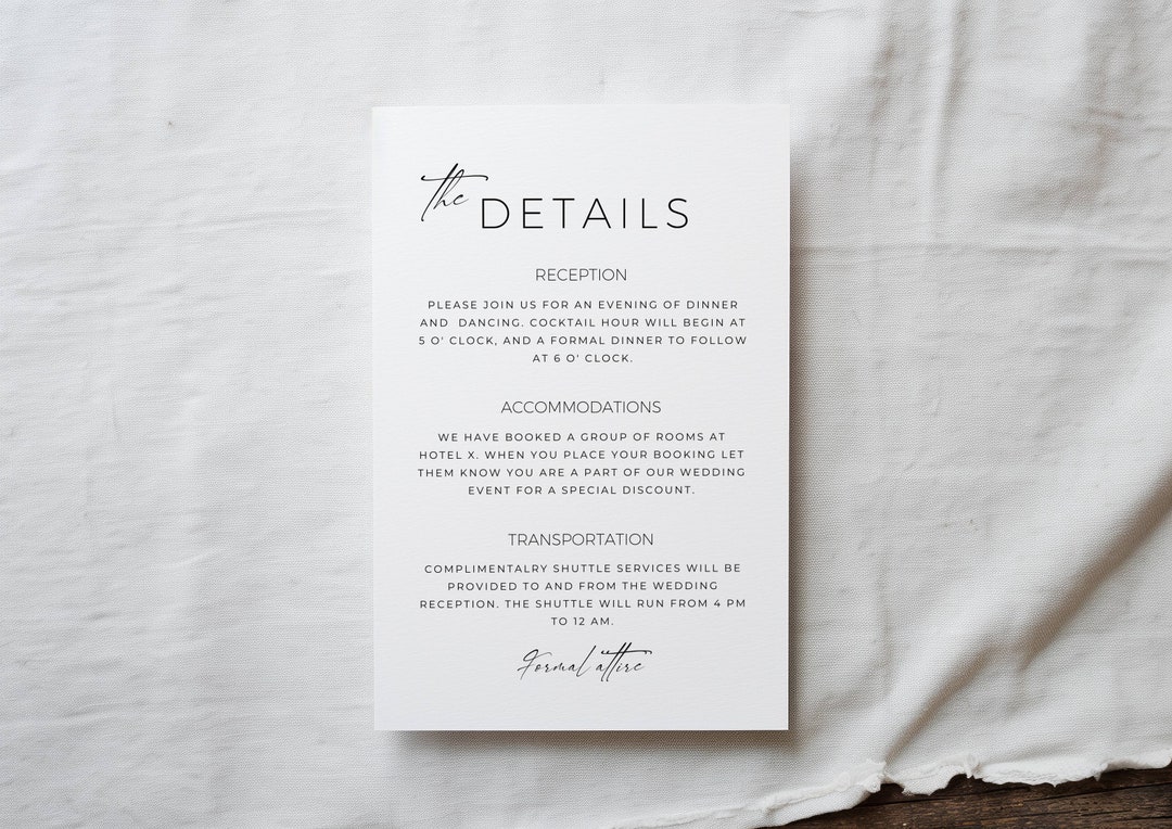 Minimal Wedding Details Card Template Canva, Minimal Invitation ...