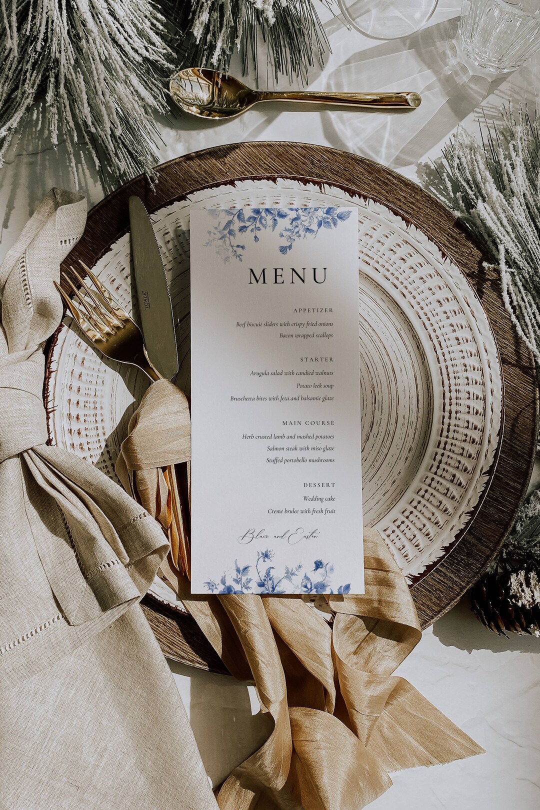 Blue Toile Wedding Menu Template, French Blue Dinner Menu Card ...
